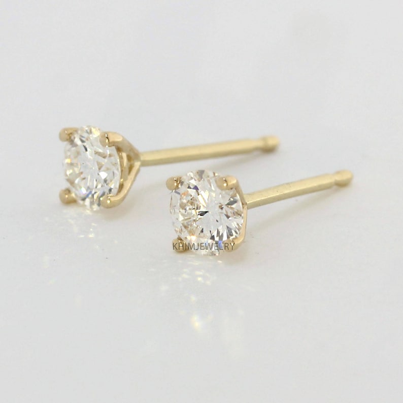 Diamond Studs4 Prong Martini Setting Stud 14 Yellow Gold - Etsy