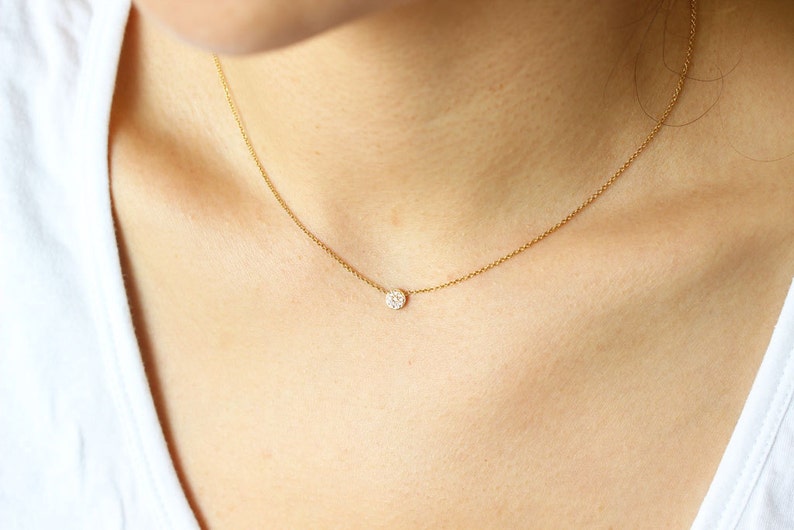 Simple Round Diamond Necklace Diamonds In Pave Set14K Yellow | Etsy