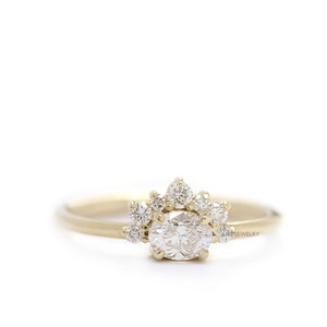 Diamond Engagement Ring, Cluster Half Diamond Ring, Diamond Halo Ring ...