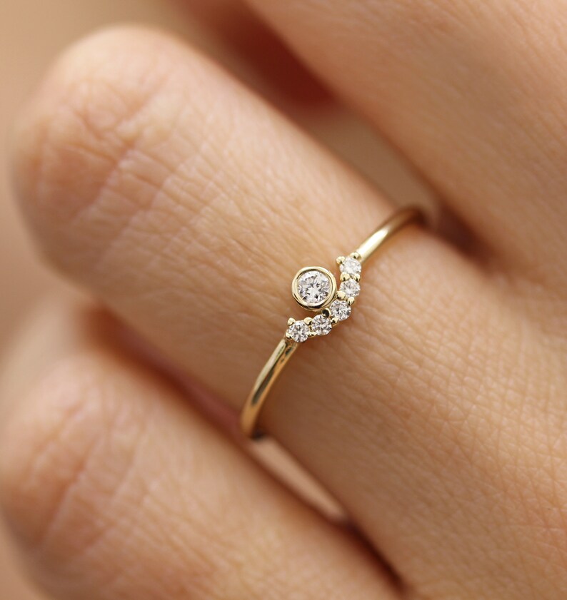 Diamond Crown Cluster Ring Stacking Diamond Ring Cluster - Etsy