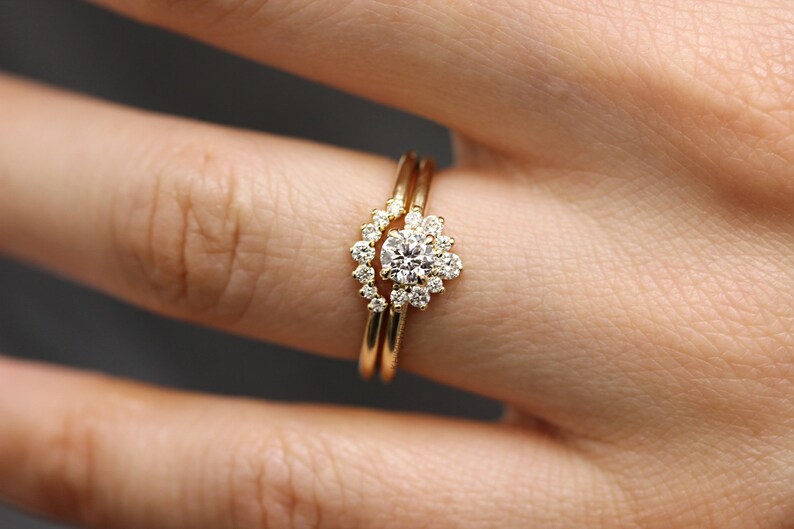 Round Diamond Wedding Ring Set Diamond Engagement Ringyellow | Etsy