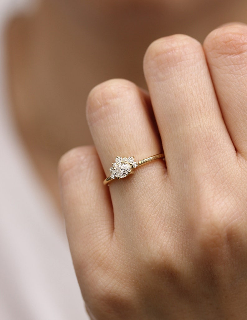 Diamond Engagement Ring Cluster Half Diamond Ring Diamond | Etsy