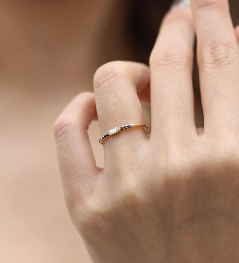 14K Solid Gold Thin Baguette Diamond Engagement Ringsimple - Etsy Australia