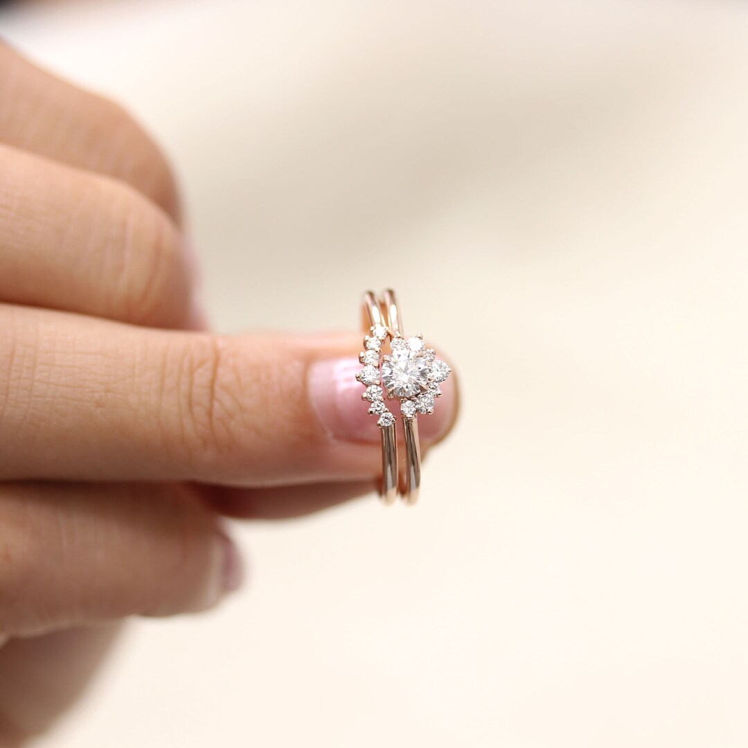 Round Diamond Wedding Ring Set, Diamond Engagement Ring,yellow Gold ...