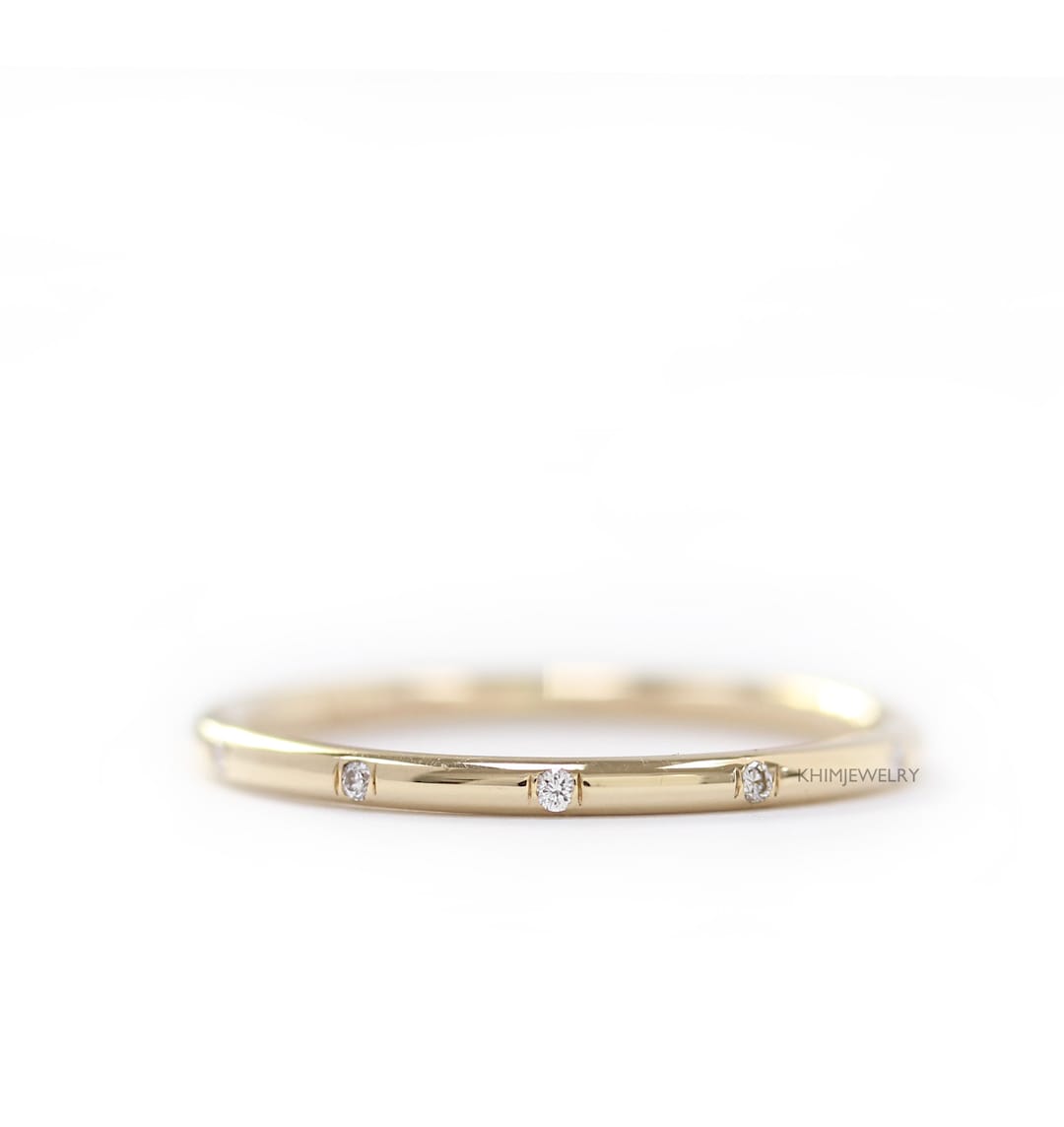 14k Gold Diamond Wedding Band: Simple Stackable Ring - Etsy