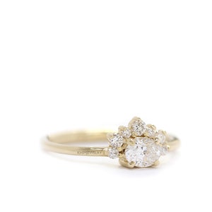 Diamond Engagement Ring, Cluster Half Diamond Ring, Diamond Halo Ring ...