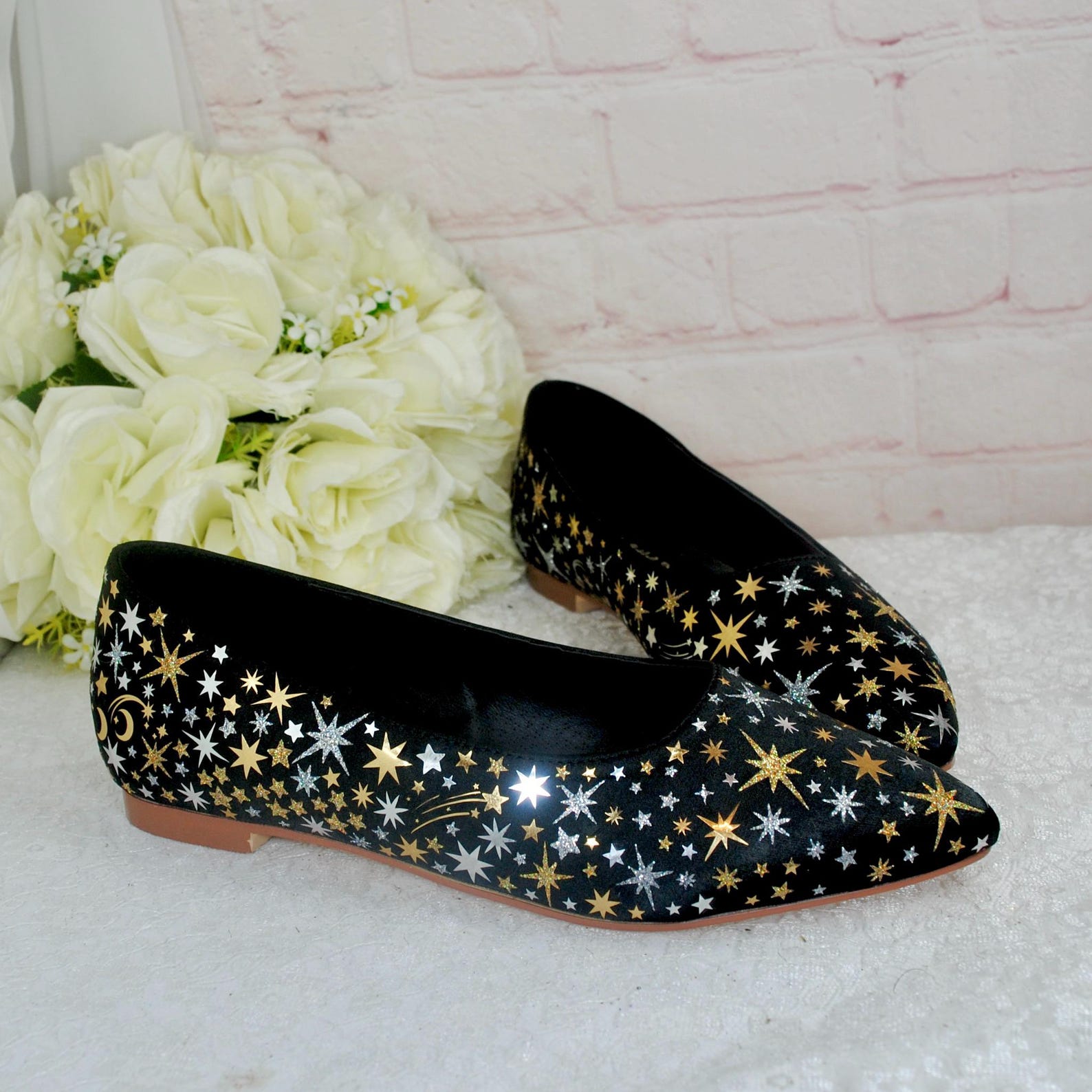 Celestial Flat Bridal Shoes: Handmade Satin Ballet Flats - Etsy