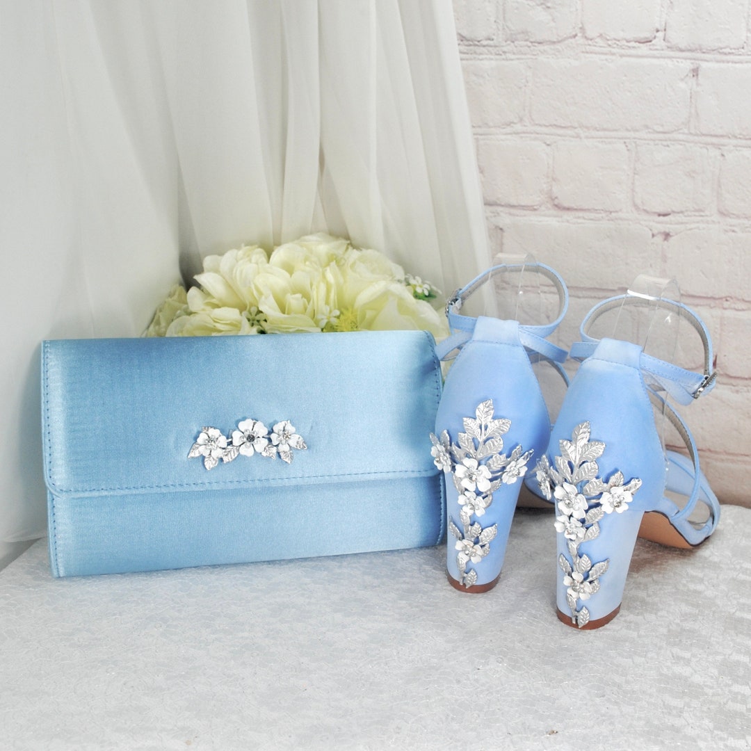 Light Blue Satin Clutch: Floral Blossom Wedding Purse - Etsy