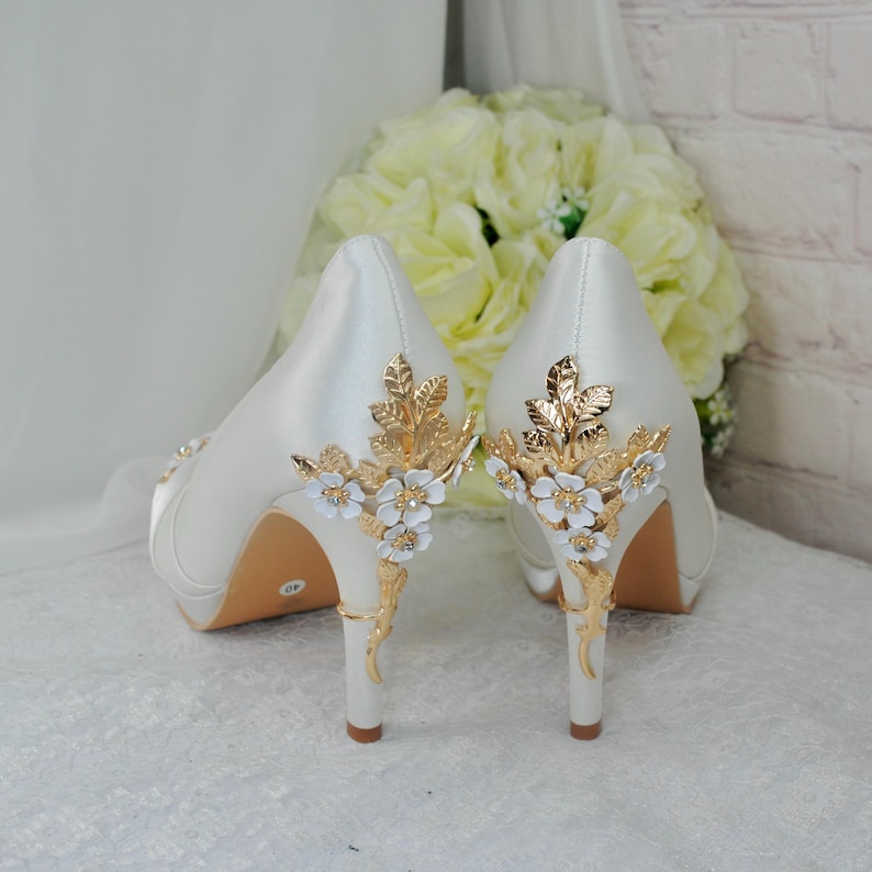 Ivory Satin Heels, Cherry Blossom Heel Shoes for Wedding Guest Mother ...