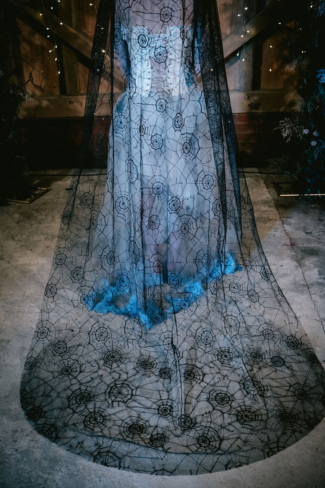 Black Spiderweb Veil, Halloween Wedding, Sequinned, Sparkle Embroidered ...