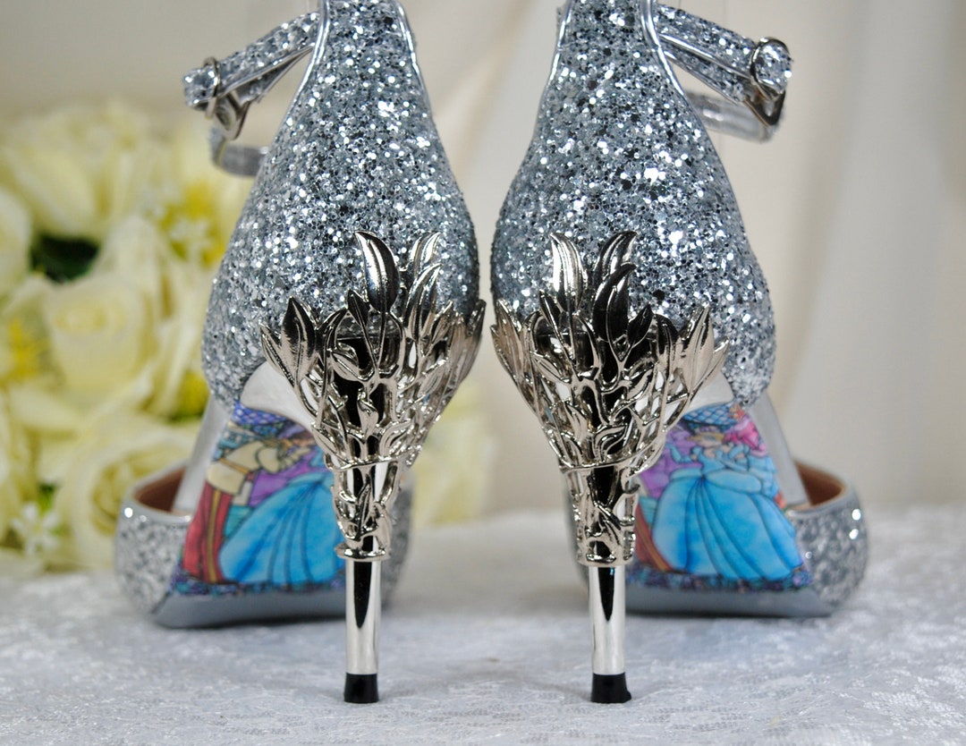 Silver Glitter Wedding Shoes Cinderella Bridal Shoes Filigree Vine