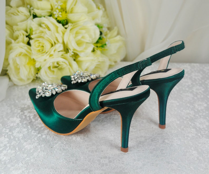 Emerald Green Slingback Heels With Crystal Decoration and Matching ...