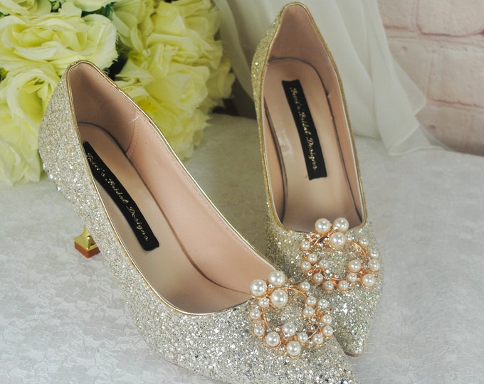 Sparking Champagne Gold Glitter Wedding Shoes - Etsy UK