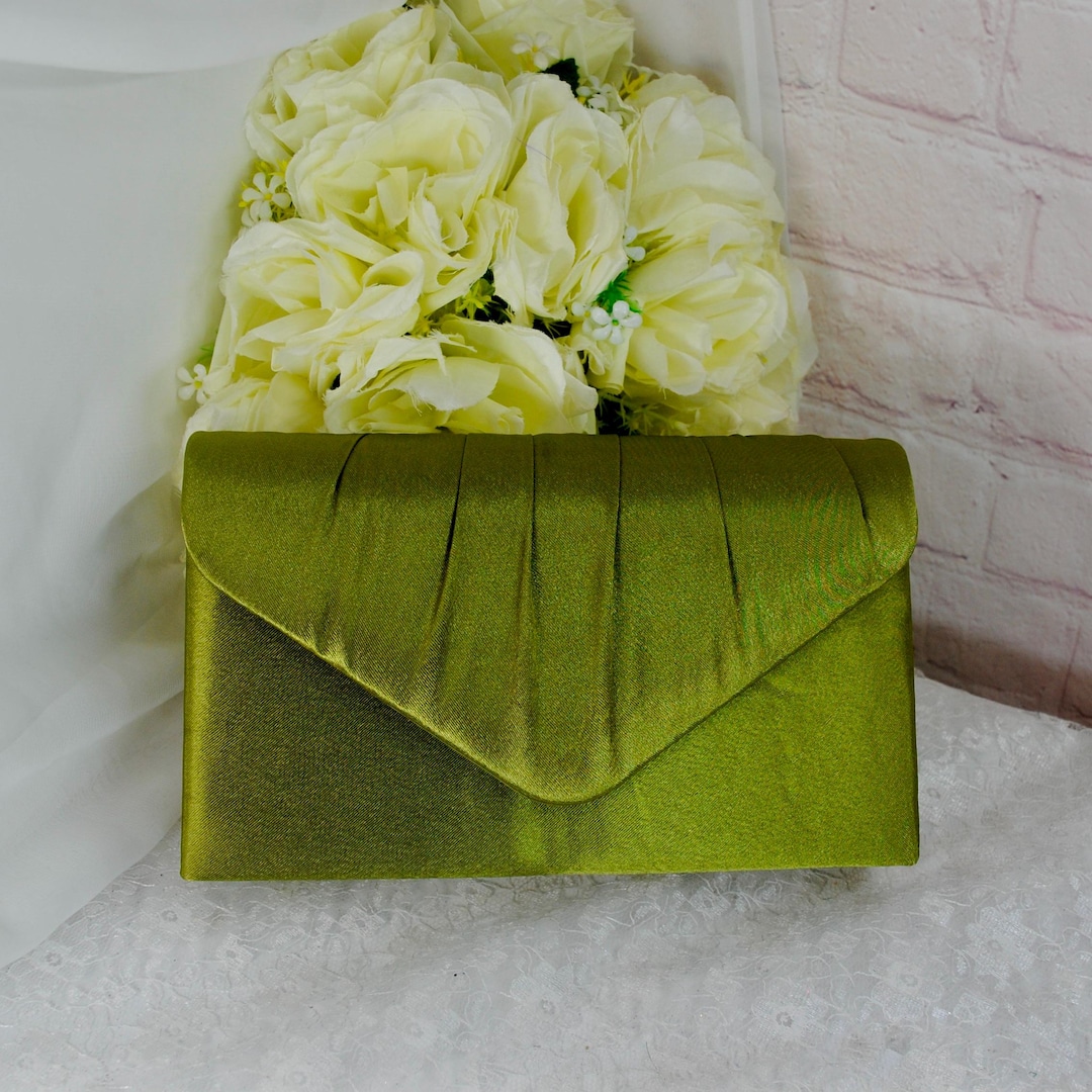 Olive Green Satin Clutch Bag: Handmade Bridal Evening Purse - Etsy