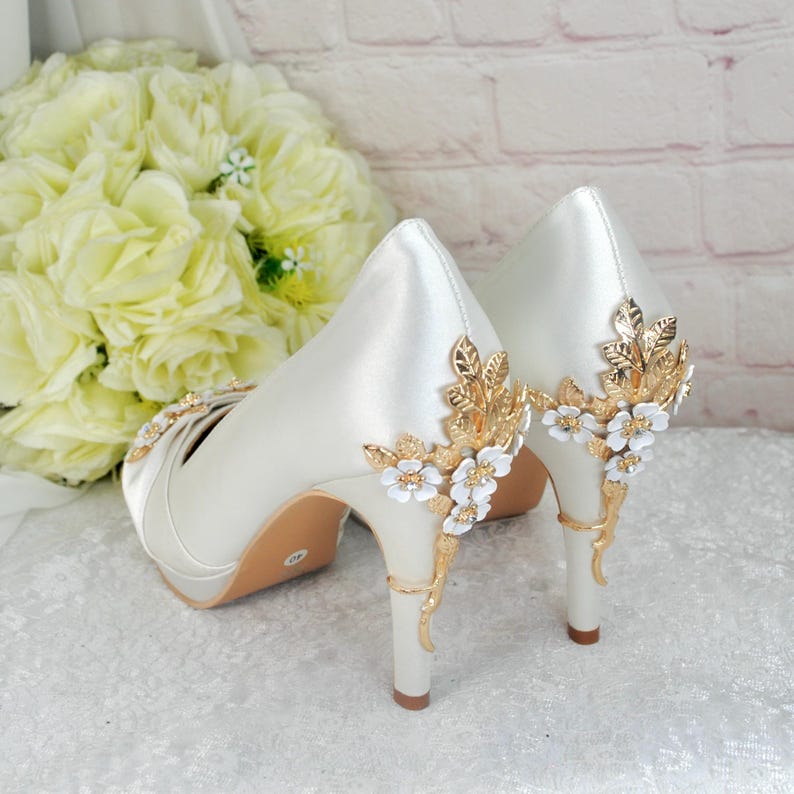 Ivory Satin Heels, Cherry Blossom Heel Shoes for Wedding Guest Mother ...