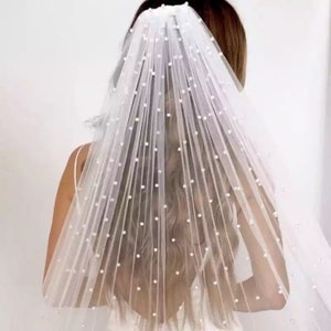 Wedding Pearl Veil,soft Bridal Tulle Veil With Comb,floor Length Veil ...