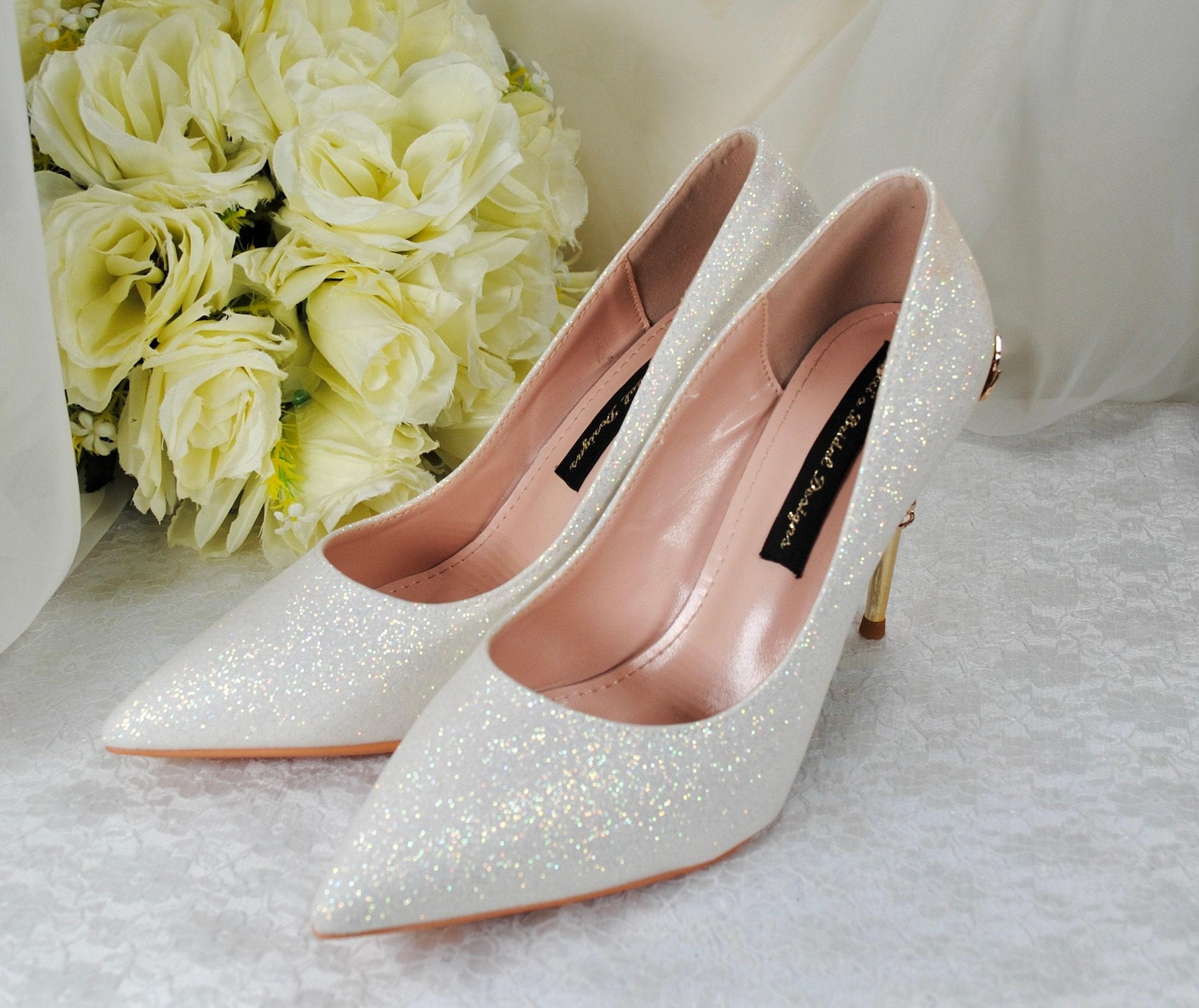 Ivory Shimmer Wedding Shoes: Beauty and the Beast Vine Heels - Etsy
