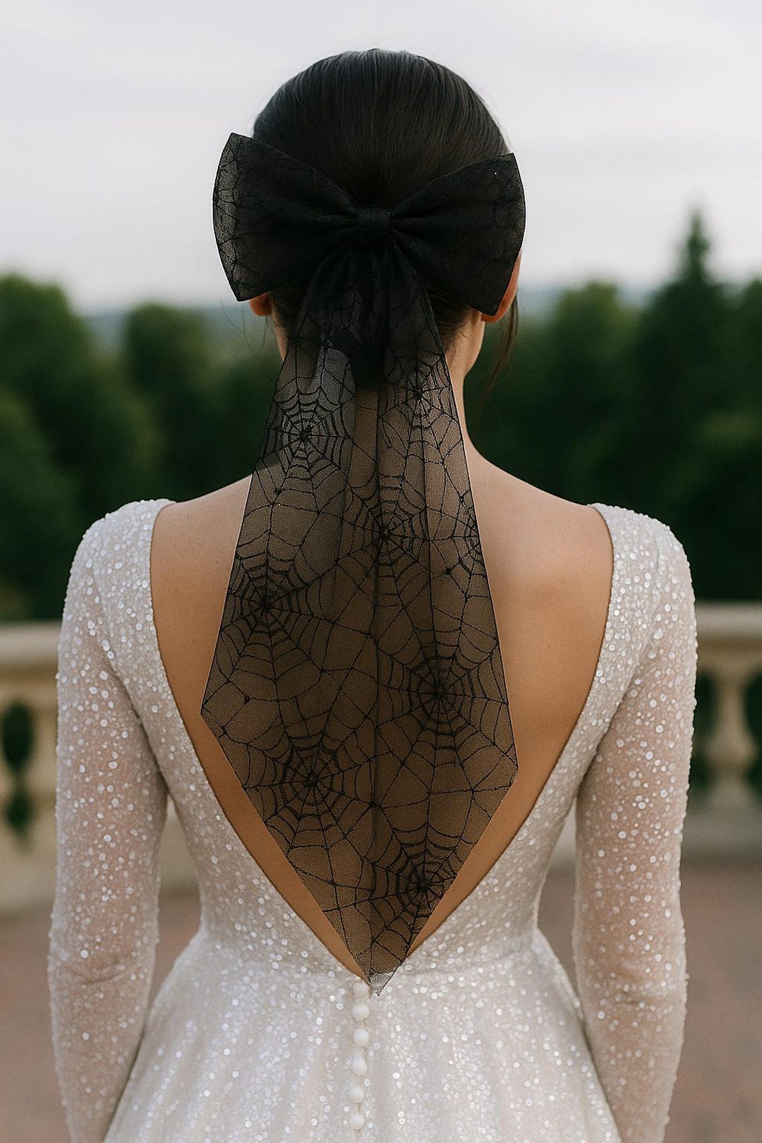 Halloween Spider Web Bridal Bow, Cobweb Hair Bows Wedding Veil ...