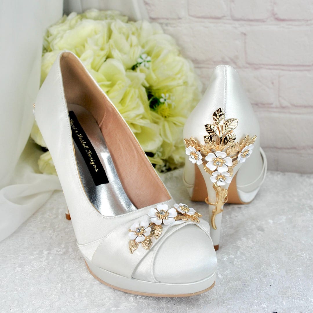 Ivory Satin Heels, Cherry Blossom Heel Shoes for Wedding Guest Mother ...