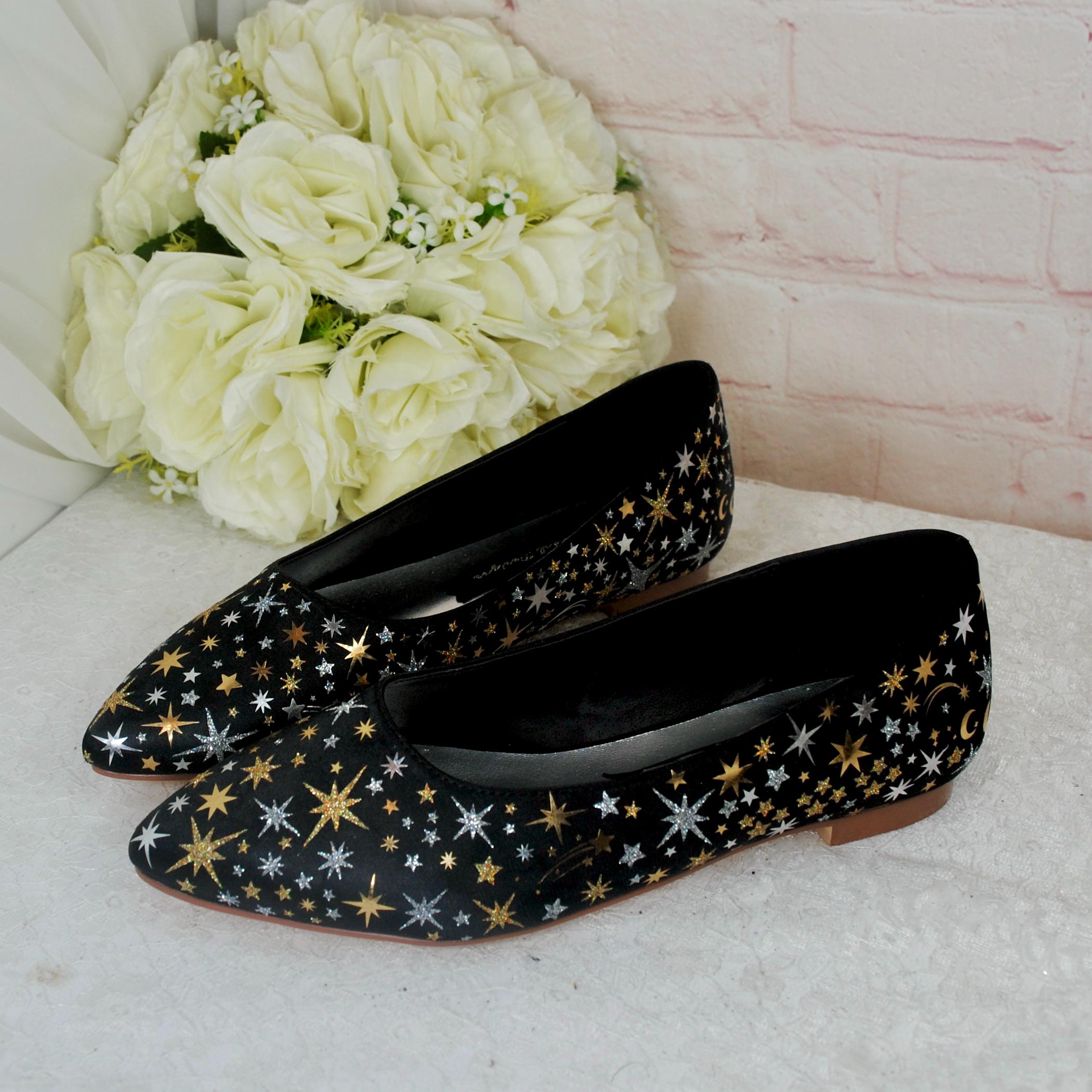 Celestial Flat Bridal Shoes: Handmade Satin Ballet Flats - Etsy