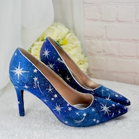 Celestial Bridal Heels - Sparkling Blue Sun, Moon & Stars Wedding Shoes ...