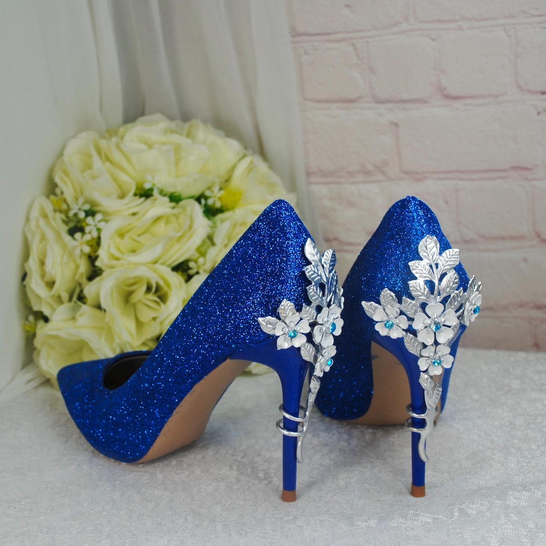 Blue Glitter High Heel Pumps: Cherry Blossom Wedding Shoes - Etsy
