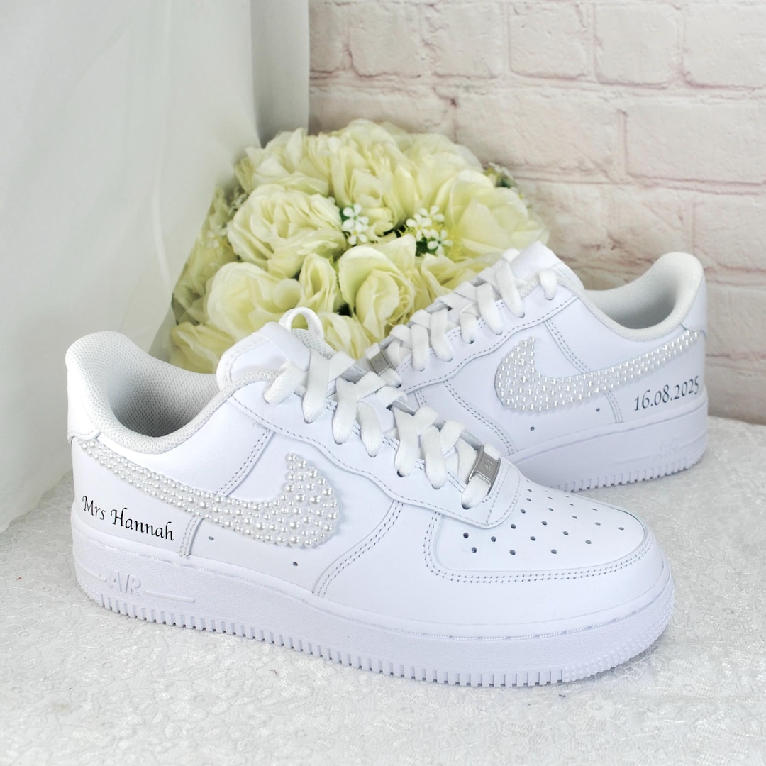Personalized Wedding Sneakers, Custom Pearl Bridal Air Force 1, Wedding ...