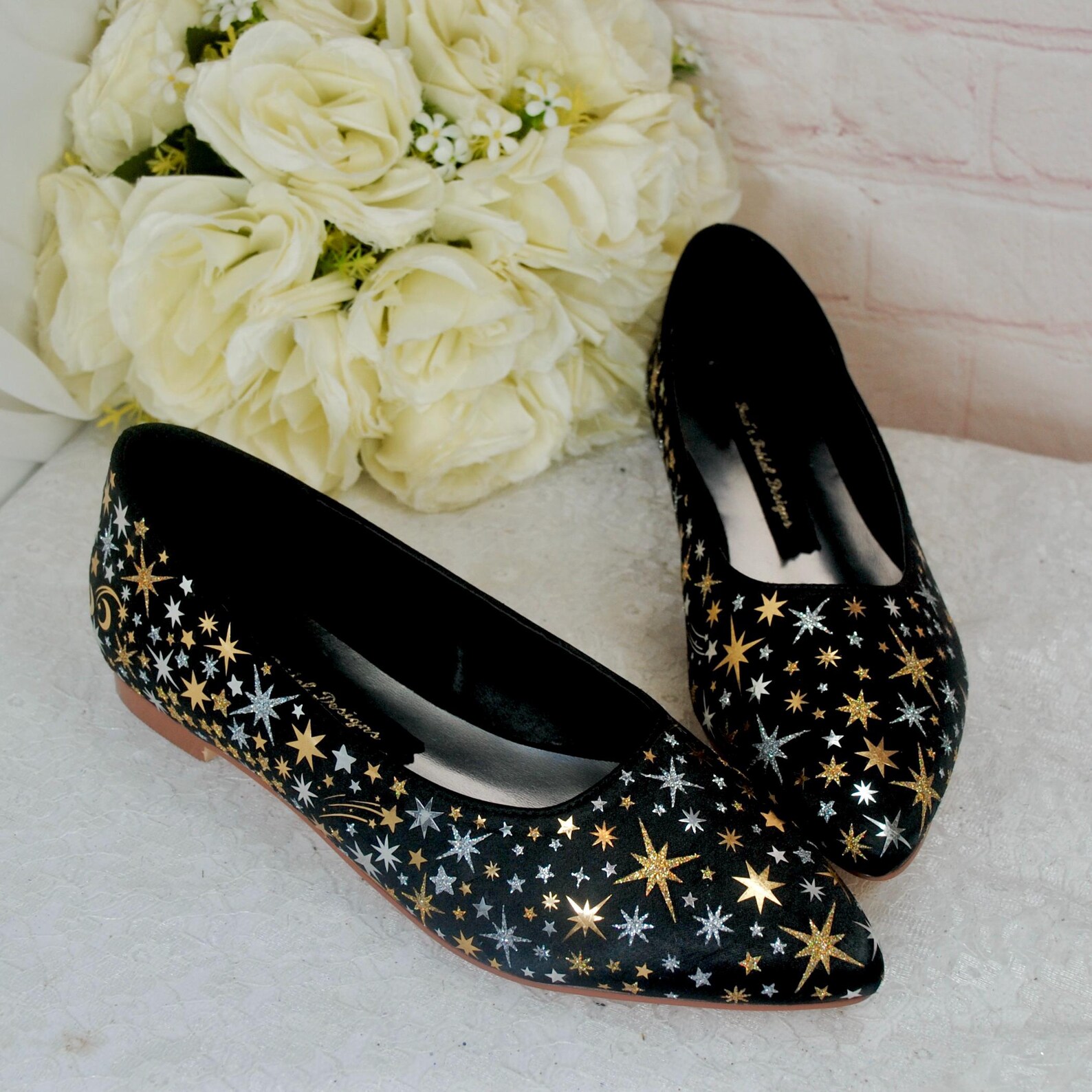 Celestial Flat Bridal Shoes: Handmade Satin Ballet Flats - Etsy