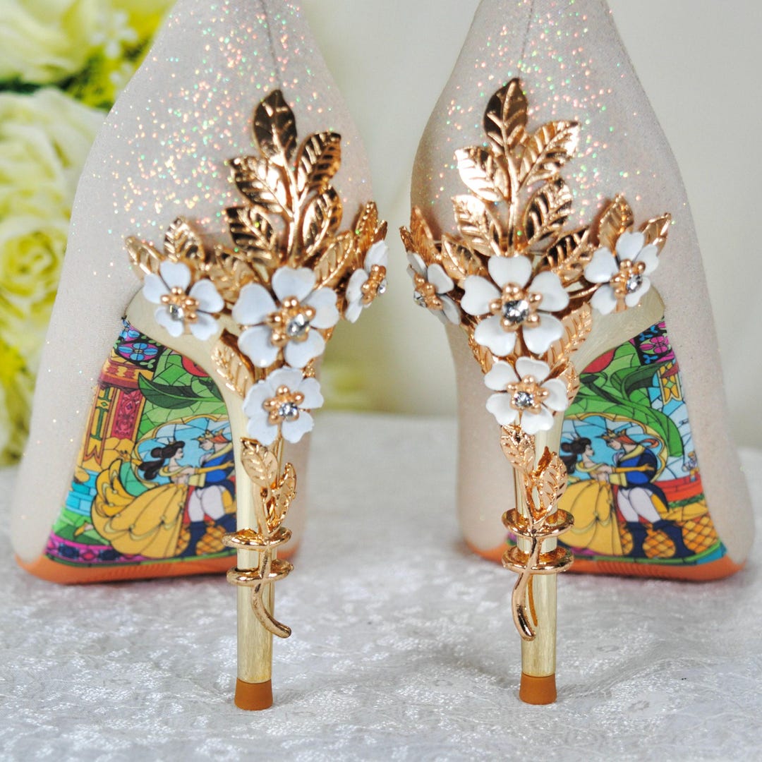 Champagne Gold Shimmer Shoes Cherry Blossom Wedding Bridesmaid Hen Do ...