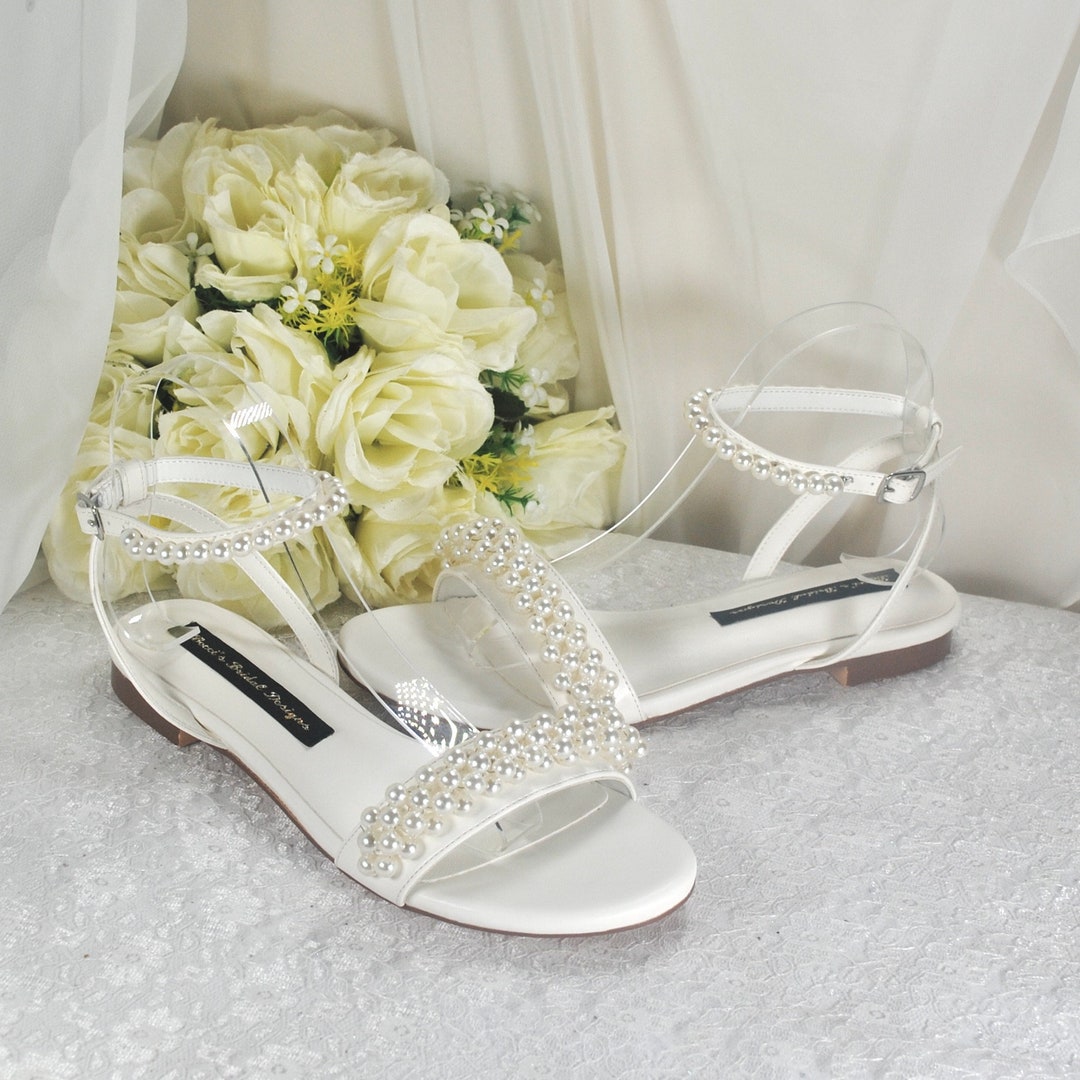 Handmade Pearl Bridal Sandals: White Ivory Wedding Flats - Etsy