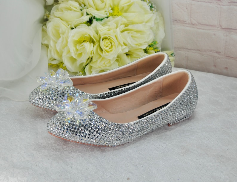 Cinderella Crystal Flat Shoes Wedding Shoe for Bride Bridesmaid ...