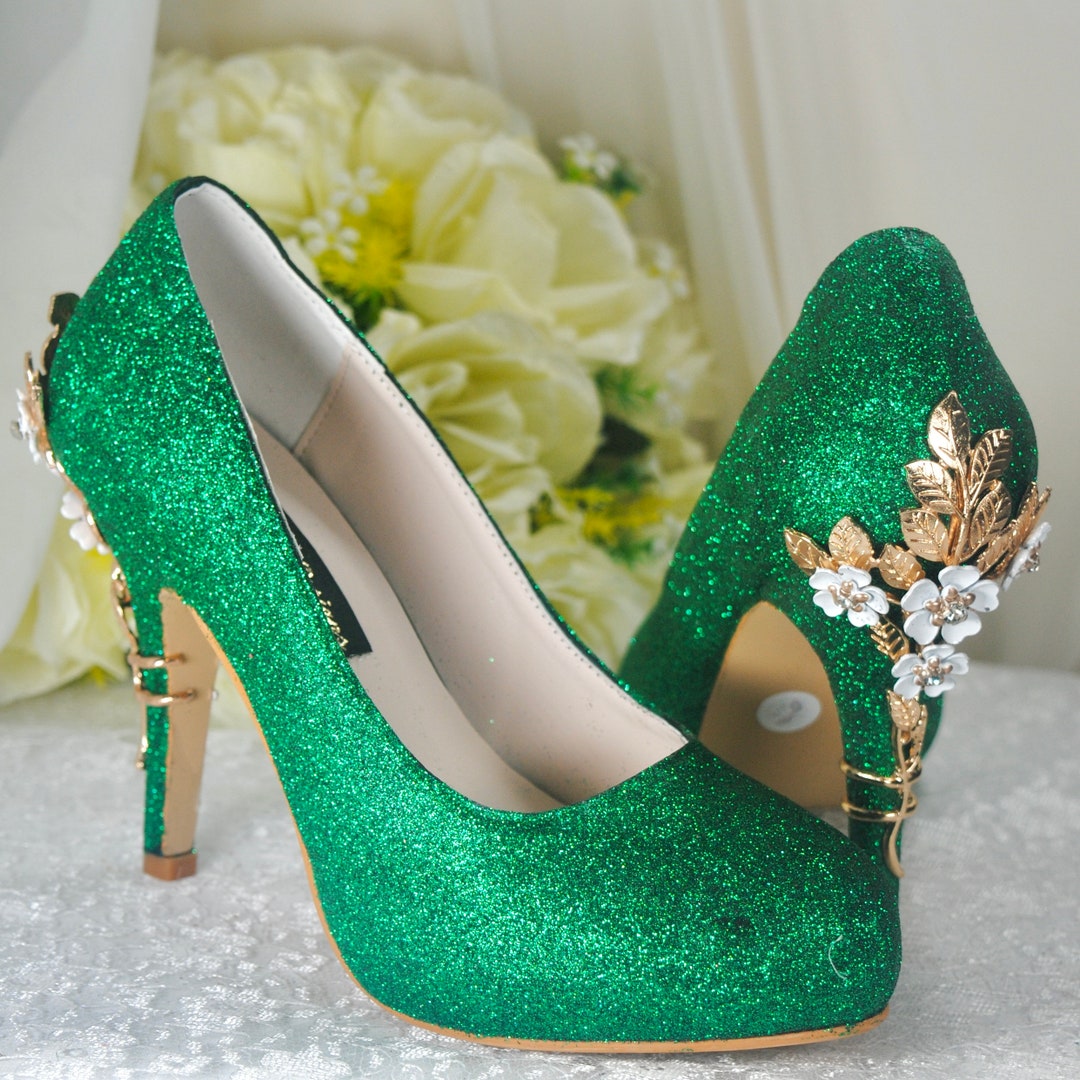 Emerald Green Bridal Heels: Floral Embellished Wedding Shoes - Etsy