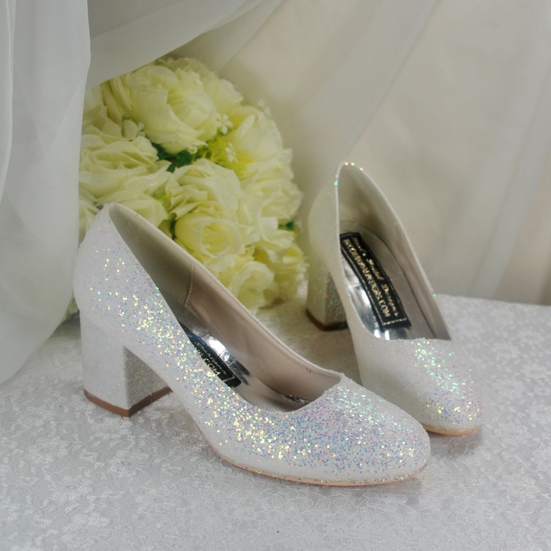 Simply Beautiful Block Heel Bridal Shoes, Glitter Wedding Shoes, 2 Inch ...