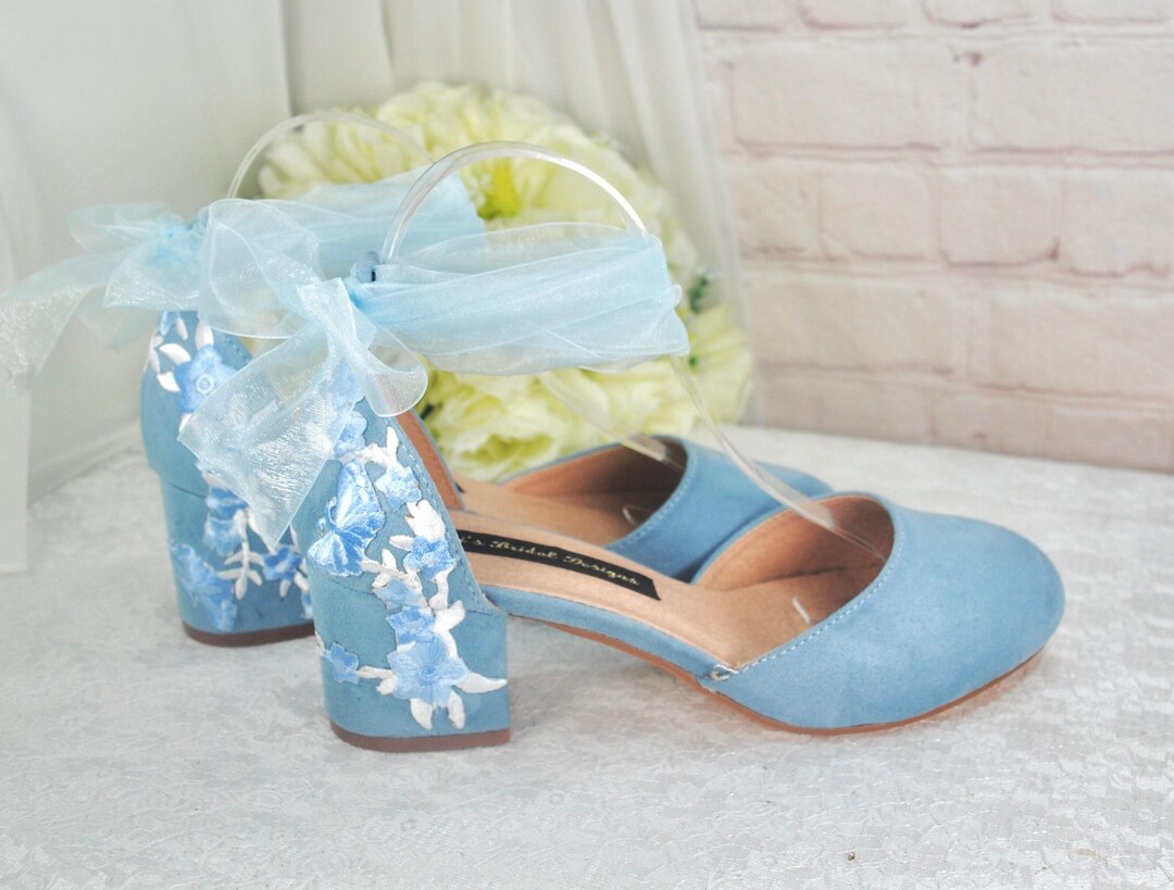 Blue Suede Bridal Sandals: Floral Embroidered Wedding Shoes - Etsy