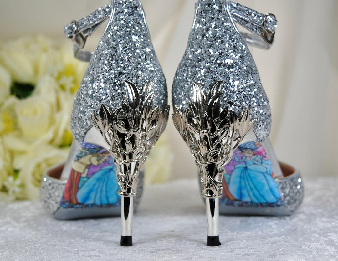 Cinderella Silver Bridal Sandals: Pointed Toe, Ankle Strap, Metal Vine ...