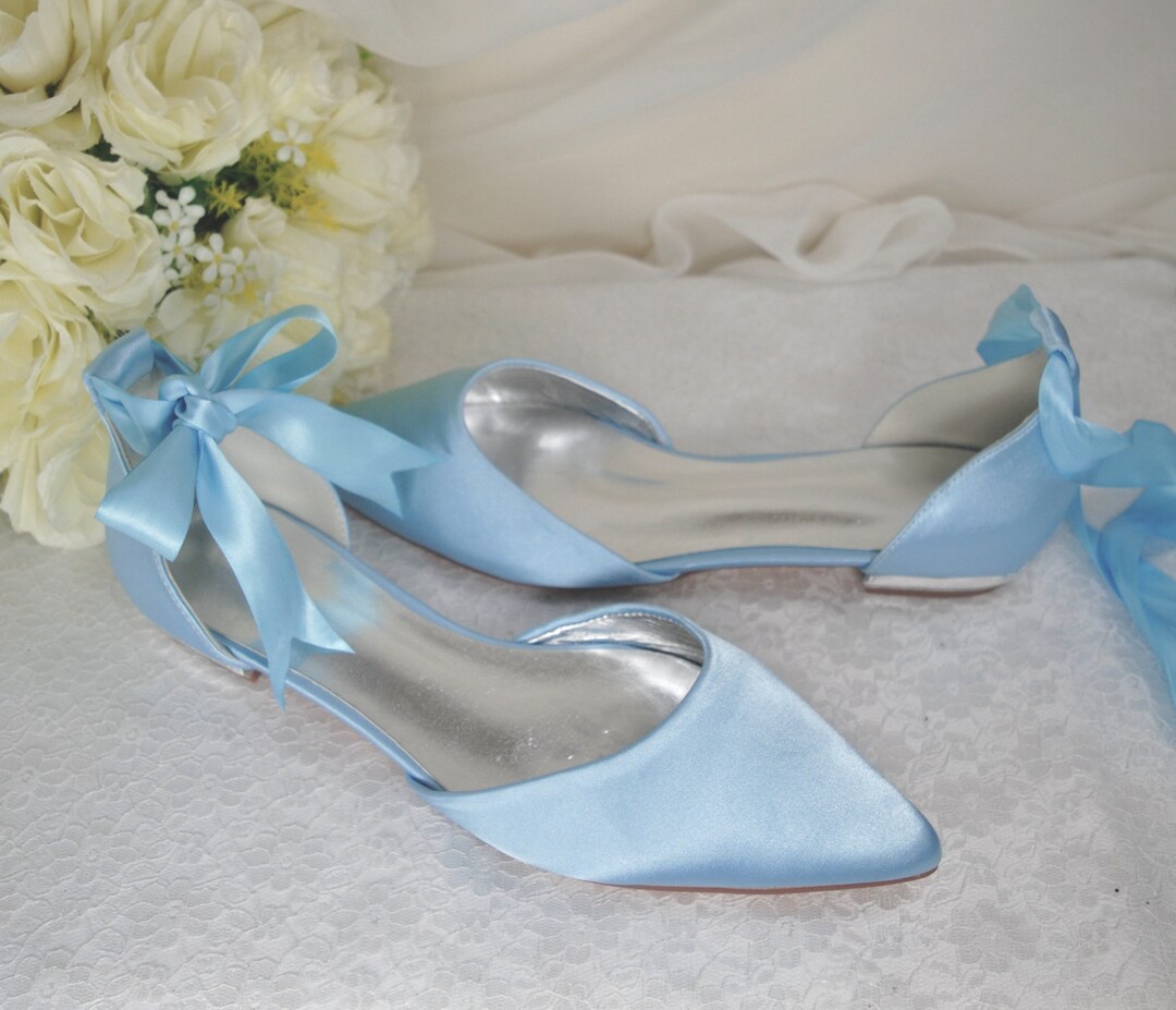 Light Blue Satin Pointy Toe Flats, Wedding Shoes, Something Blue, Blue ...