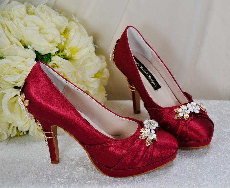 Ivory Satin Heels, Cherry Blossom Heel Shoes for Wedding Guest Mother ...