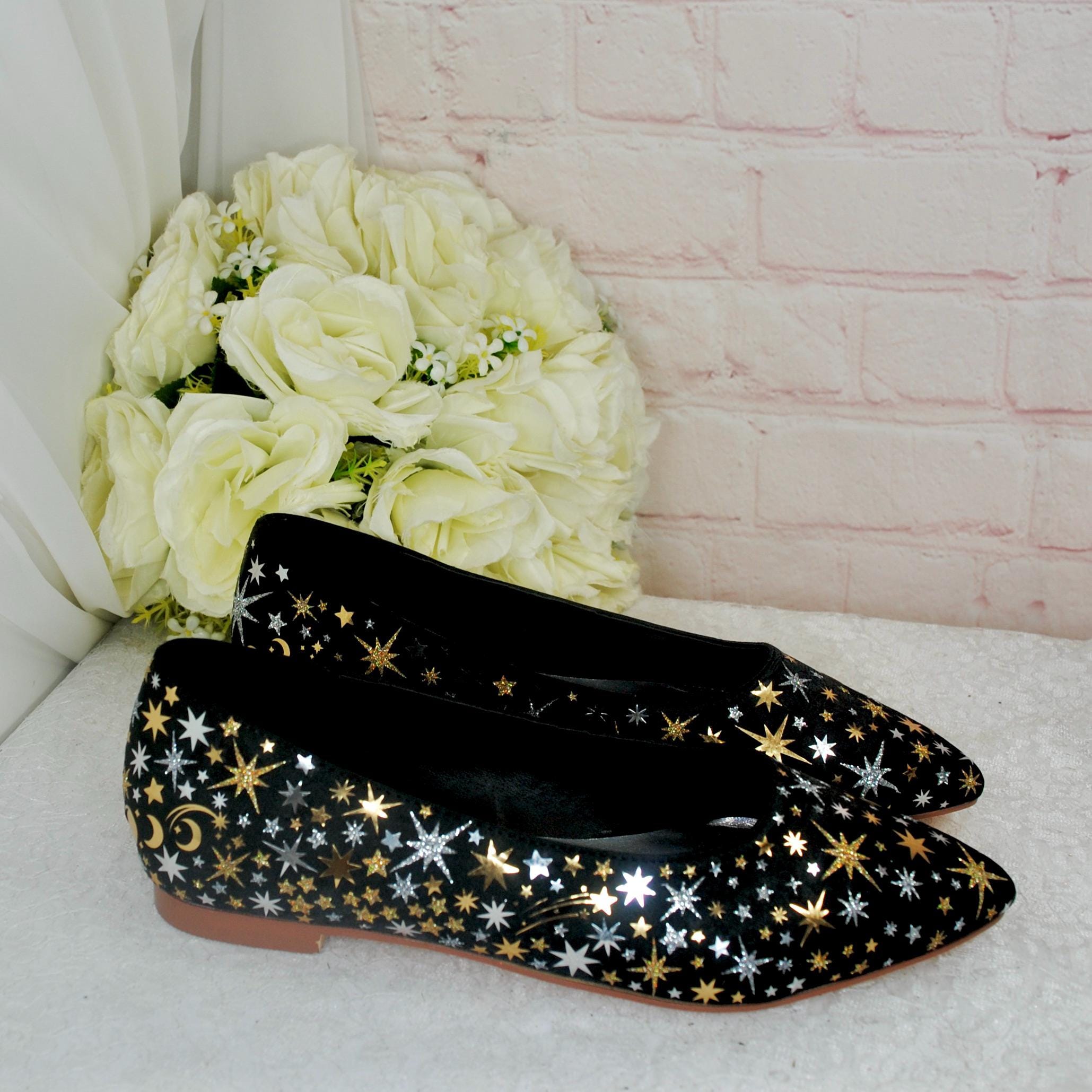 Celestial Flat Bridal Shoes: Handmade Satin Ballet Flats - Etsy