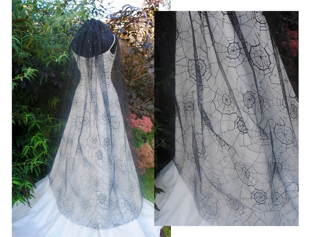 Black Spiderweb Veil Halloween Wedding Sequinned Sparkle - Etsy