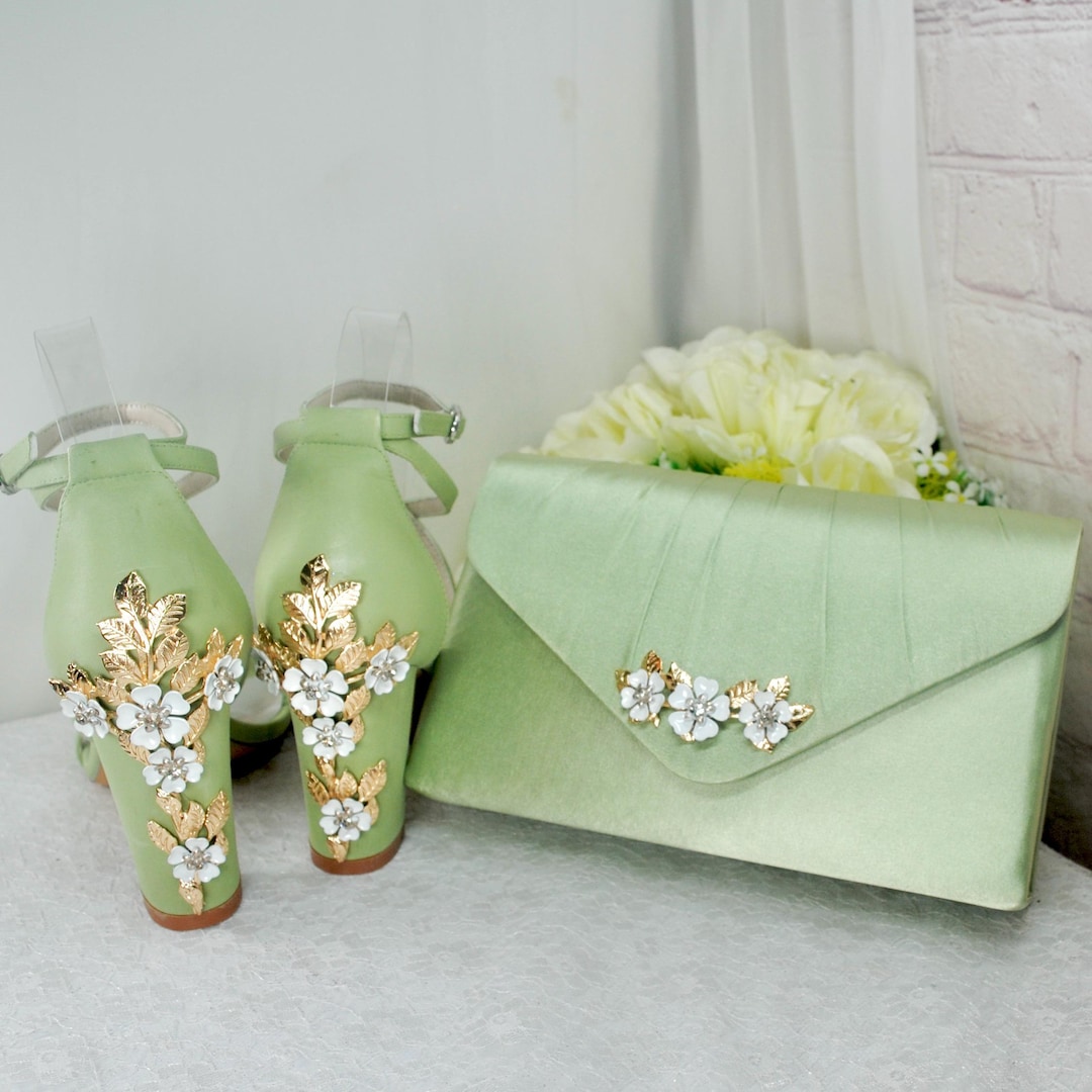 Sage Green Satin Clutch: Handmade 'cherry Blossom' Wedding Purse - Etsy UK