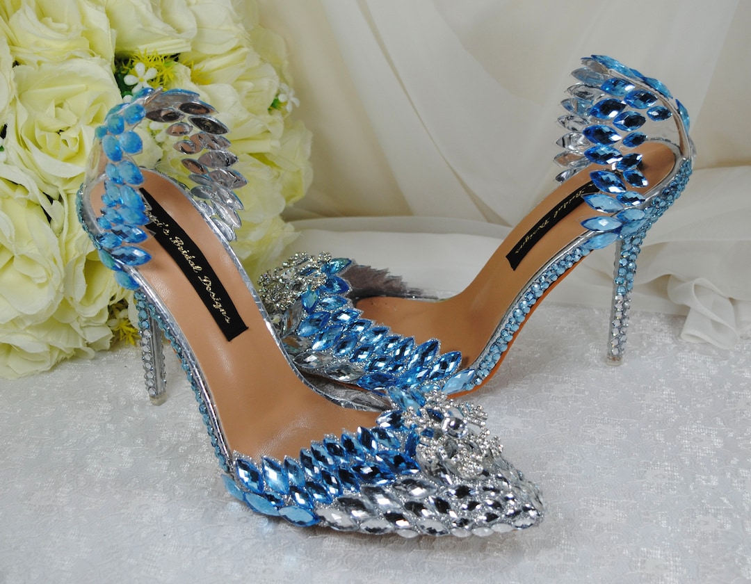 Blue Crystal Elsa Costume Shoes: Handmade Bridal High Heels With ...