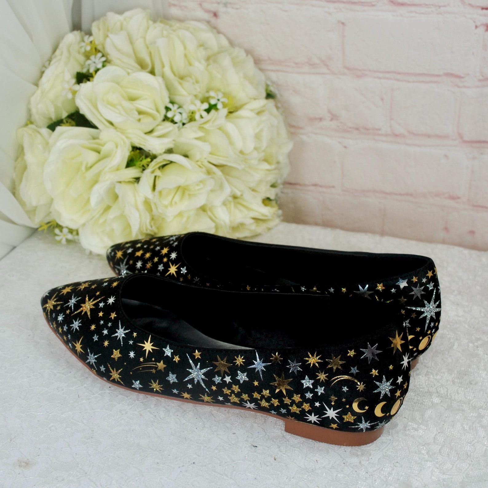 Celestial Flat Bridal Shoes: Handmade Satin Ballet Flats - Etsy