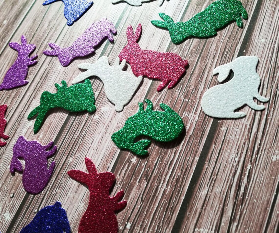 Paper Bunny Die Cuts - Paper Rabbit Cutout - Glitter Paper Bunny ...