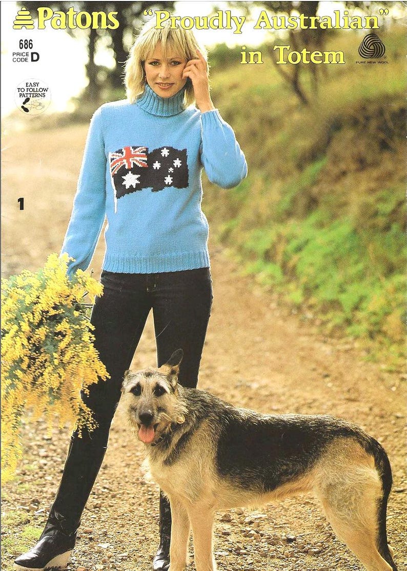 Patons Australian Knit Sweater Pattern: Aussie Flag, Kangaroo (PDF ...