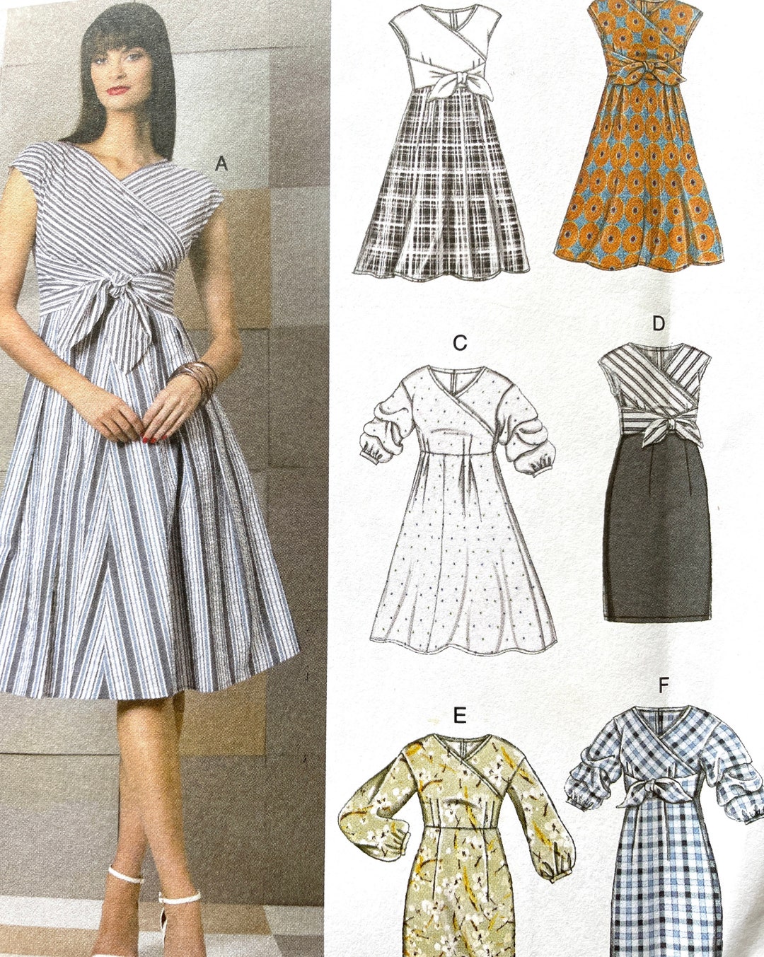 Vogue V9293 UNCUT Fitted Dress Waist Ties Straight Pleated Skirt Loose ...