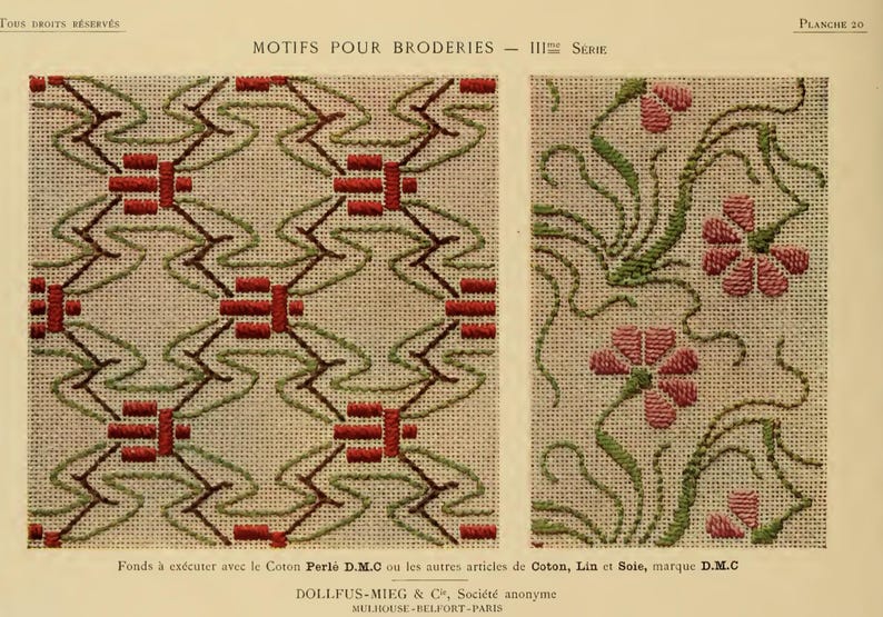 Vintage DMC Embroidery Patterns: French Floral Stitch Designs (PDF ...