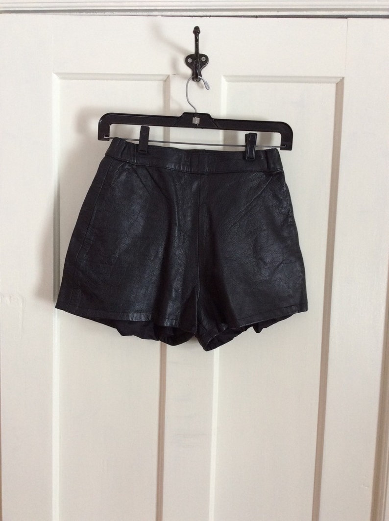 Vintage 1980's Black Leather Back Zip Short Shorts Hot - Etsy