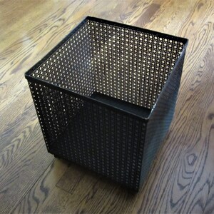 Vintage MCM Perforated Metal Footed Bin Container - Punched Metal ...