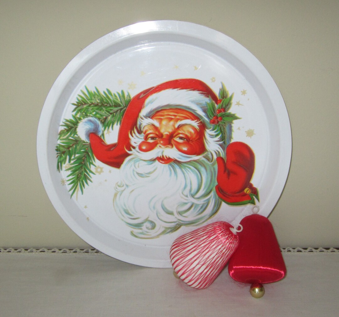 Vintage Plastic Santa Serving Tray - Round Santa Tray - Vintage ...