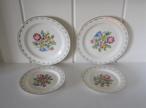 Vintage Petit Point Plates W/ Platinum Trim Dinner & Salad | Etsy